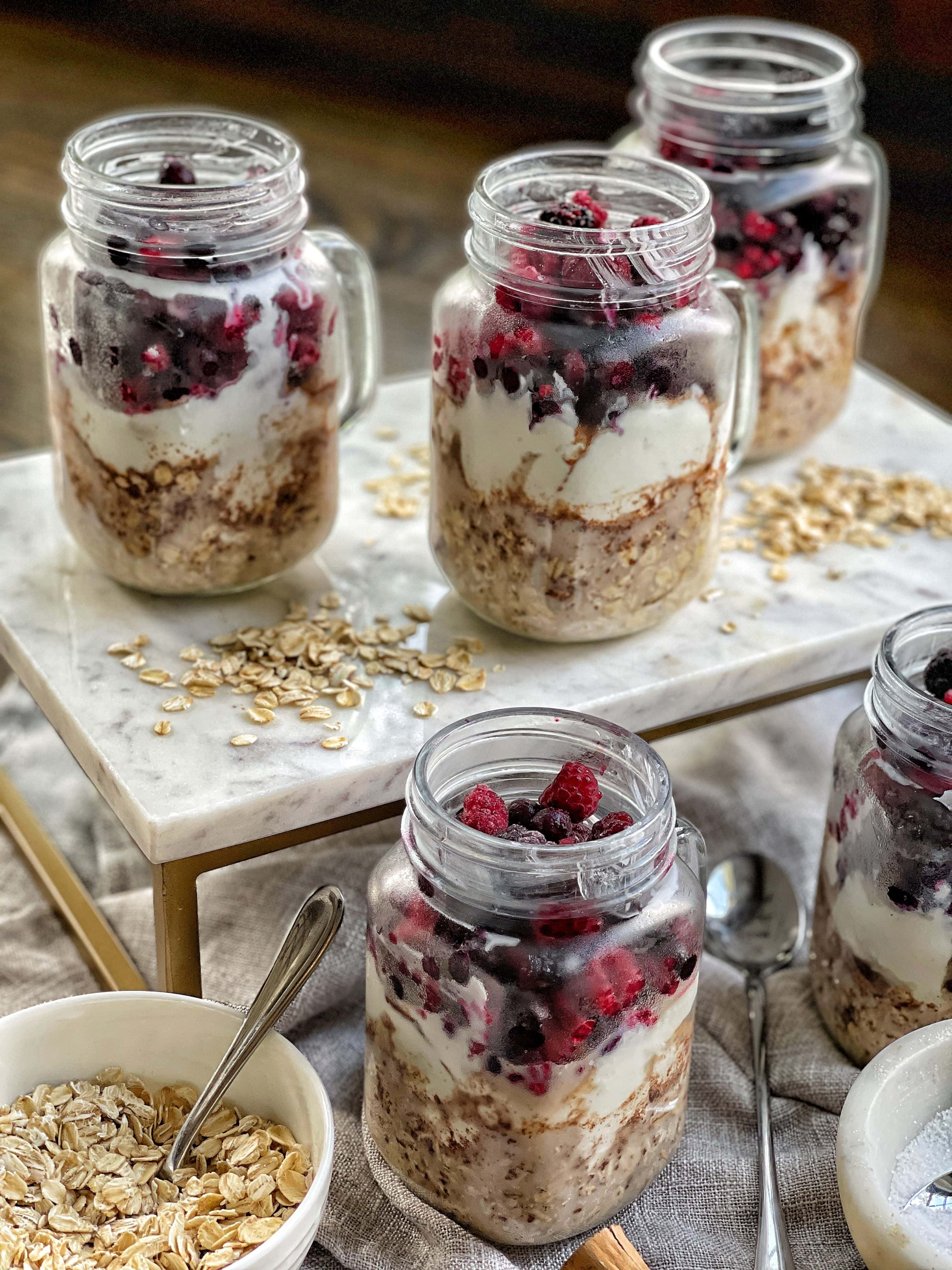 Mixed Berry Overnight Oat and Yogurt Parfaits - Sweet Savory and Steph