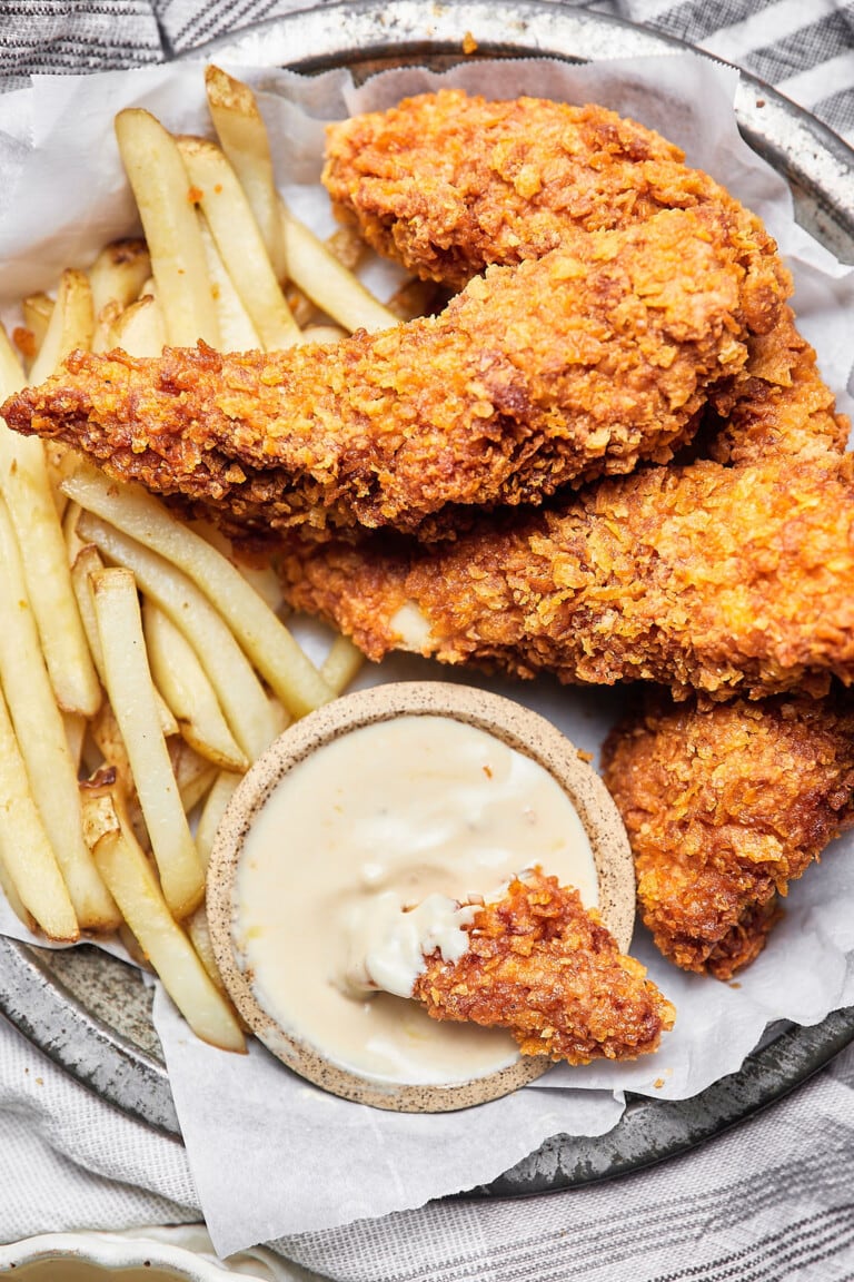 Cornflake Crusted Chicken Tenders with Honey Mustard - Sweet Savory and Steph