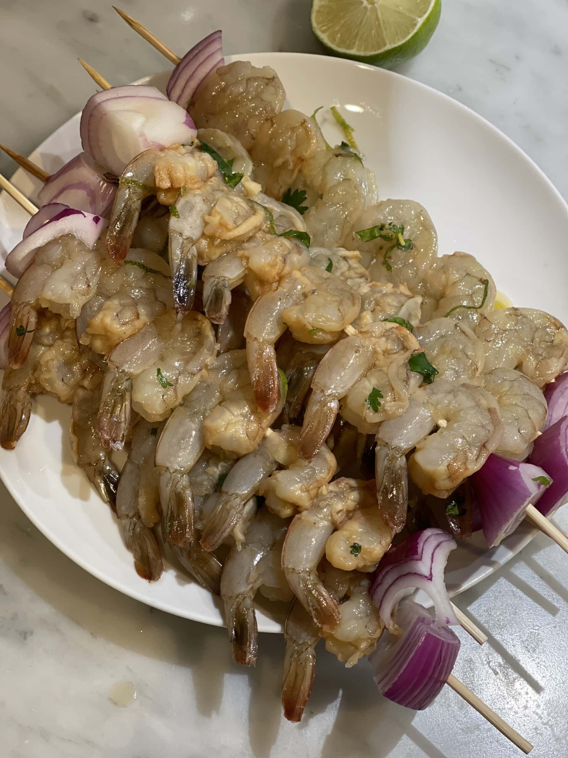Shrimp Skewers with Peanut Sauce - Sweet Savory and Steph