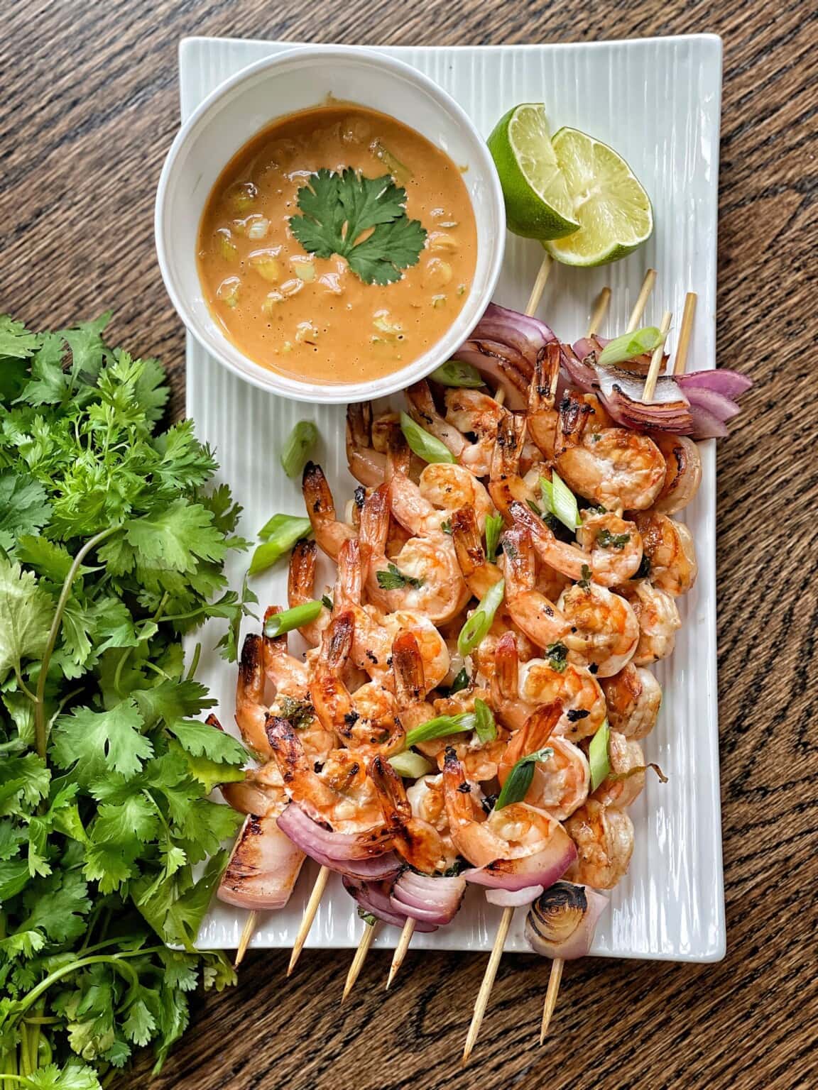 Shrimp Skewers with Peanut Sauce - Sweet Savory and Steph