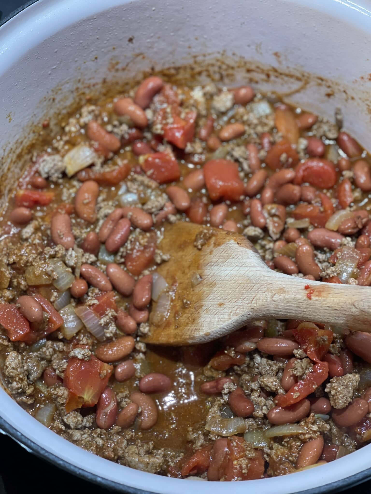 Lightened-Up Chili with Cornbread Topping - Sweet Savory and Steph