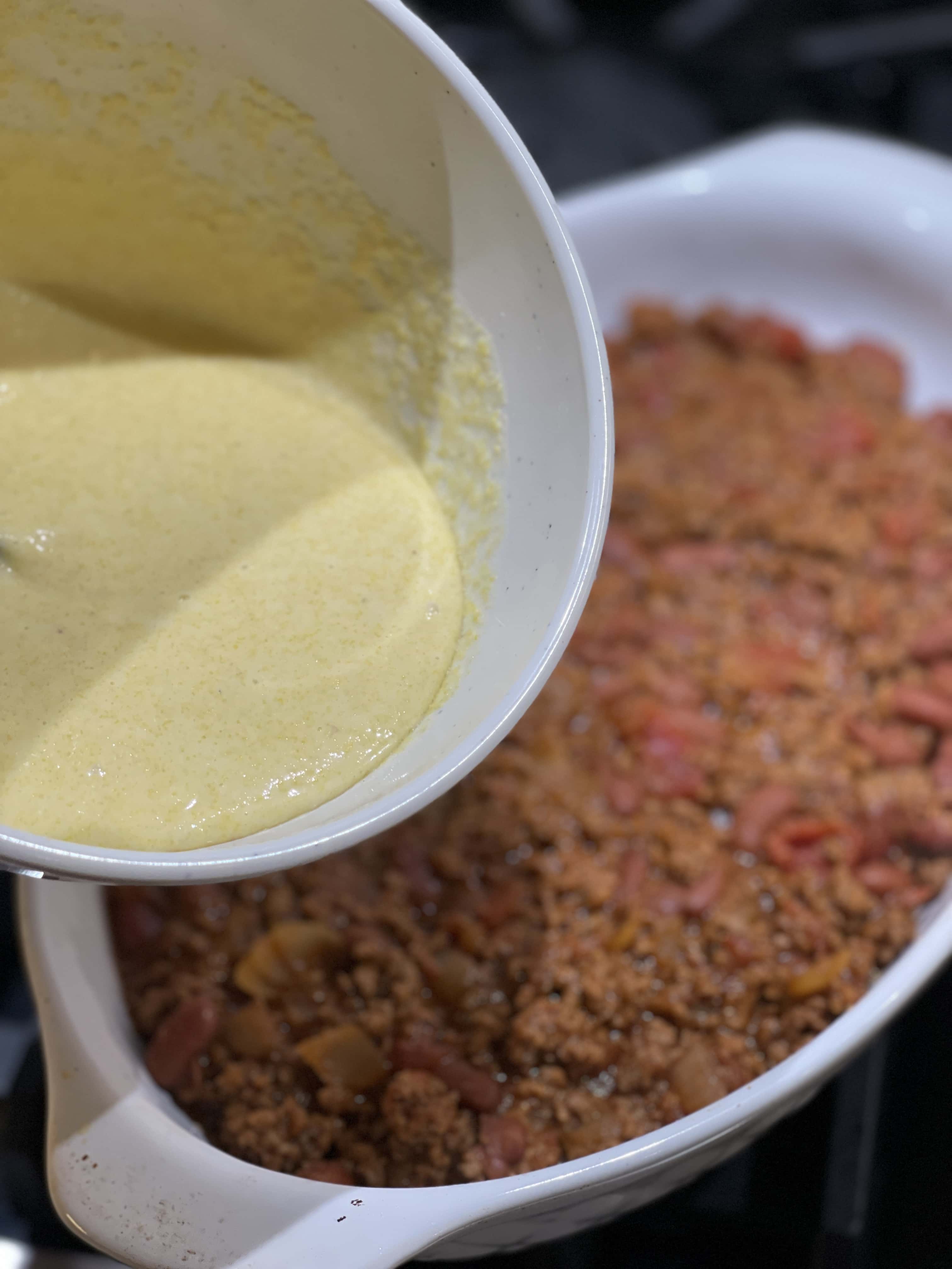 Lightened-Up Chili with Cornbread Topping - Sweet Savory and Steph