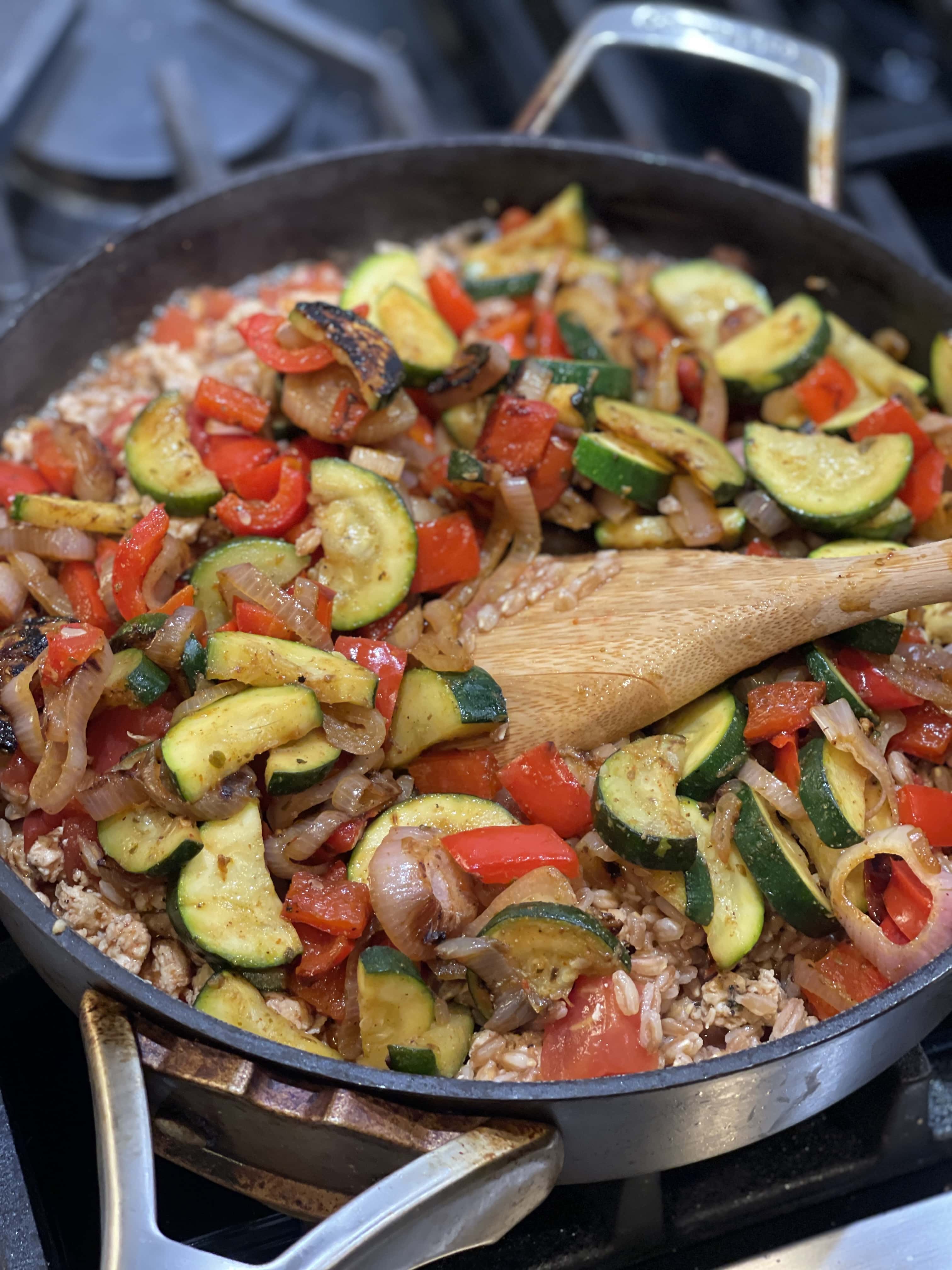 Italian Chicken, Farro and Vegetable Skillet - Sweet Savory and Steph