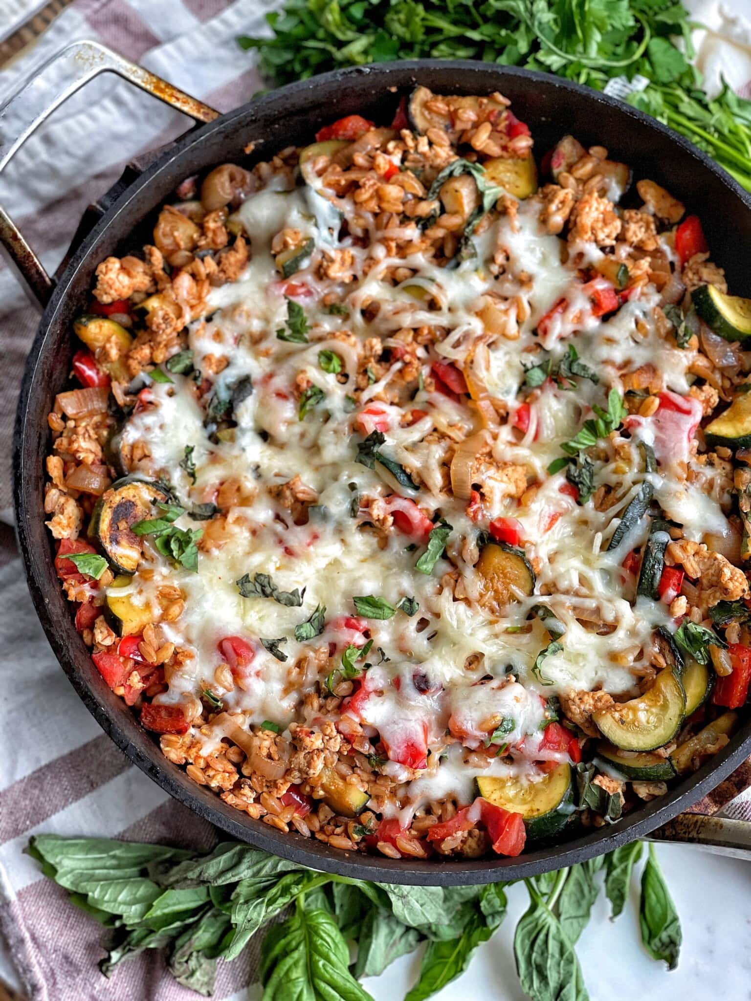 Italian Chicken, Farro and Vegetable Skillet - Sweet Savory and Steph