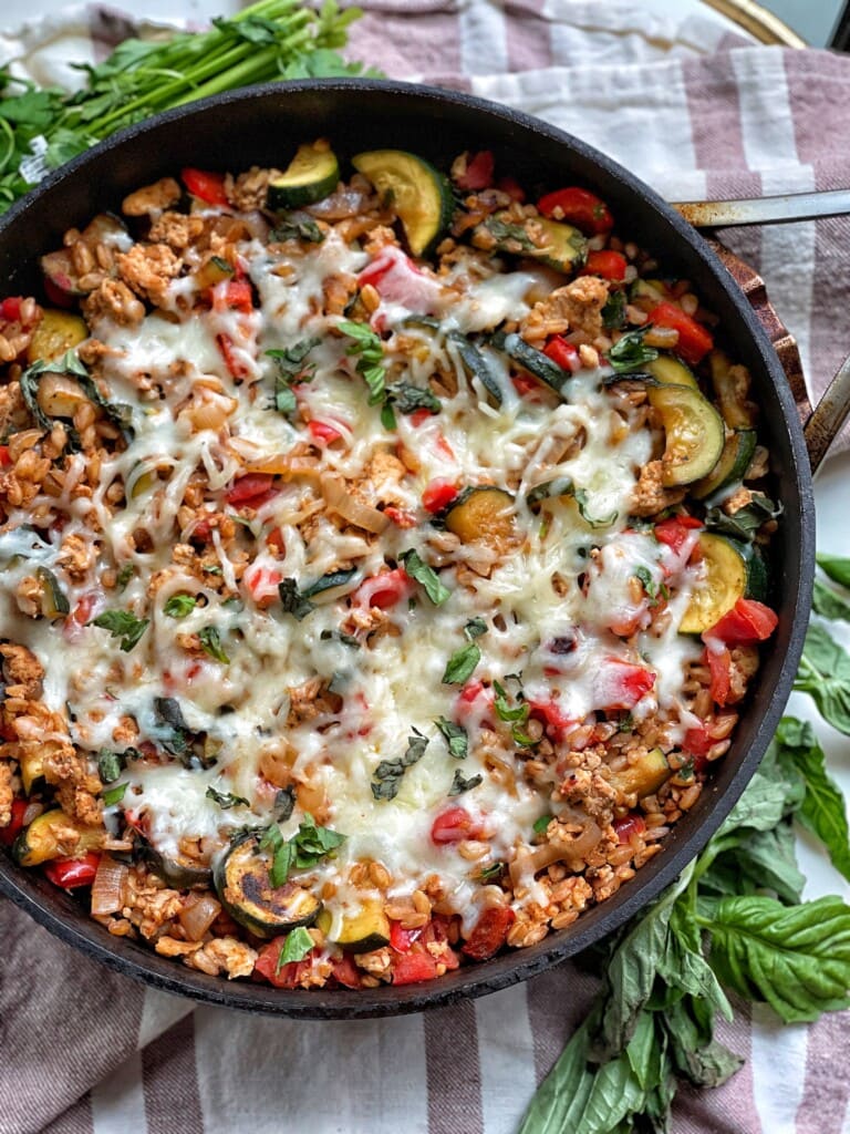 Italian Chicken, Farro and Vegetable Skillet - Sweet Savory and Steph