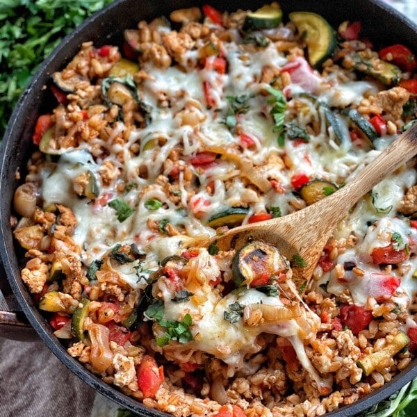 Italian Chicken, Farro and Vegetable Skillet - Sweet Savory and Steph