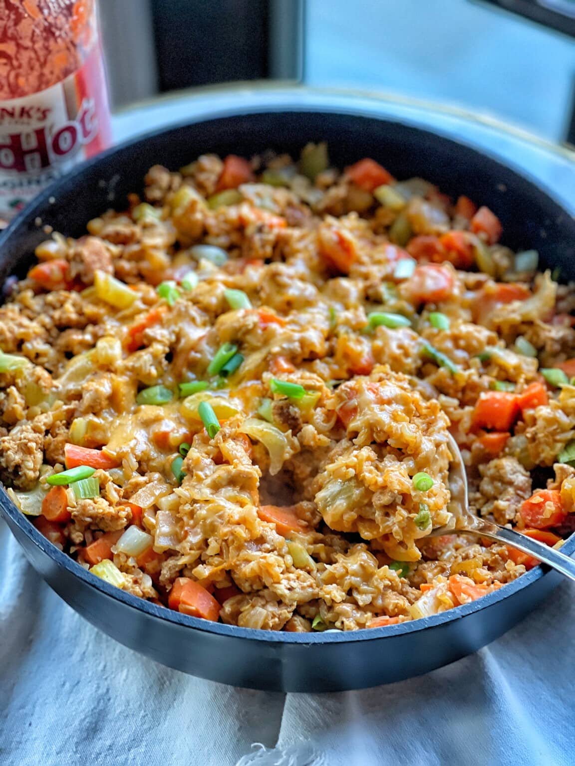 Lighter Buffalo Chicken and Rice Skillet - Sweet Savory and Steph
