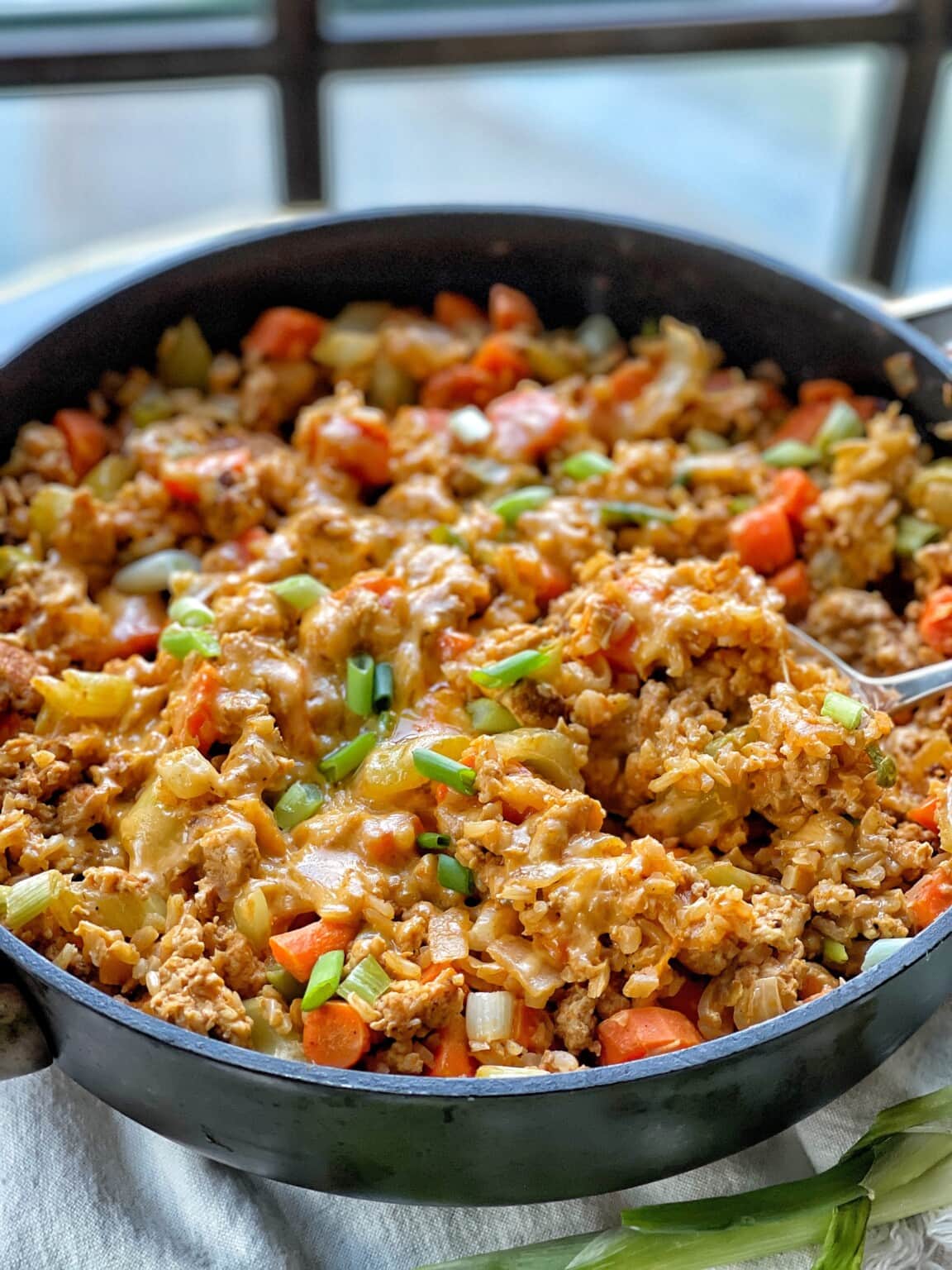 Lighter Buffalo Chicken and Rice Skillet - Sweet Savory and Steph