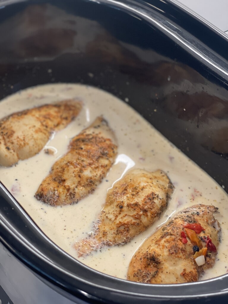 Light Slow Cooker Florentine Chicken - Sweet Savory and Steph