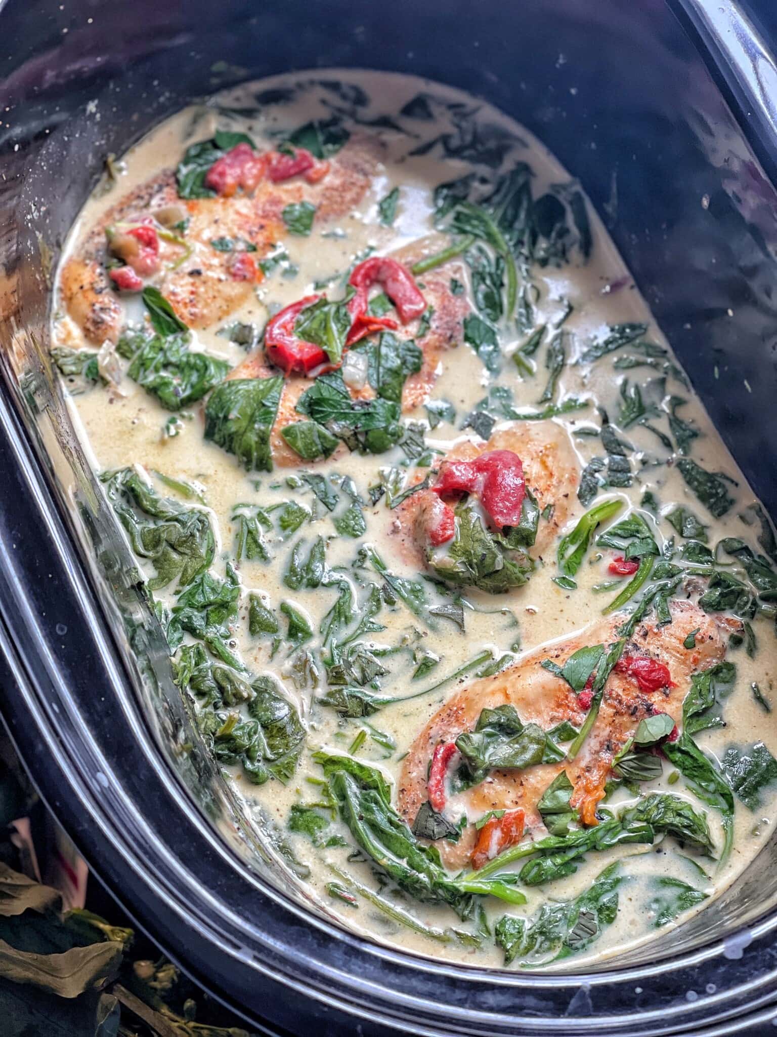 Light Slow Cooker Florentine Chicken - Sweet Savory and Steph