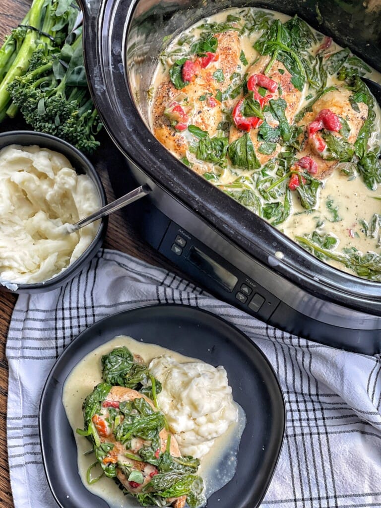 Light Slow Cooker Florentine Chicken - Sweet Savory and Steph