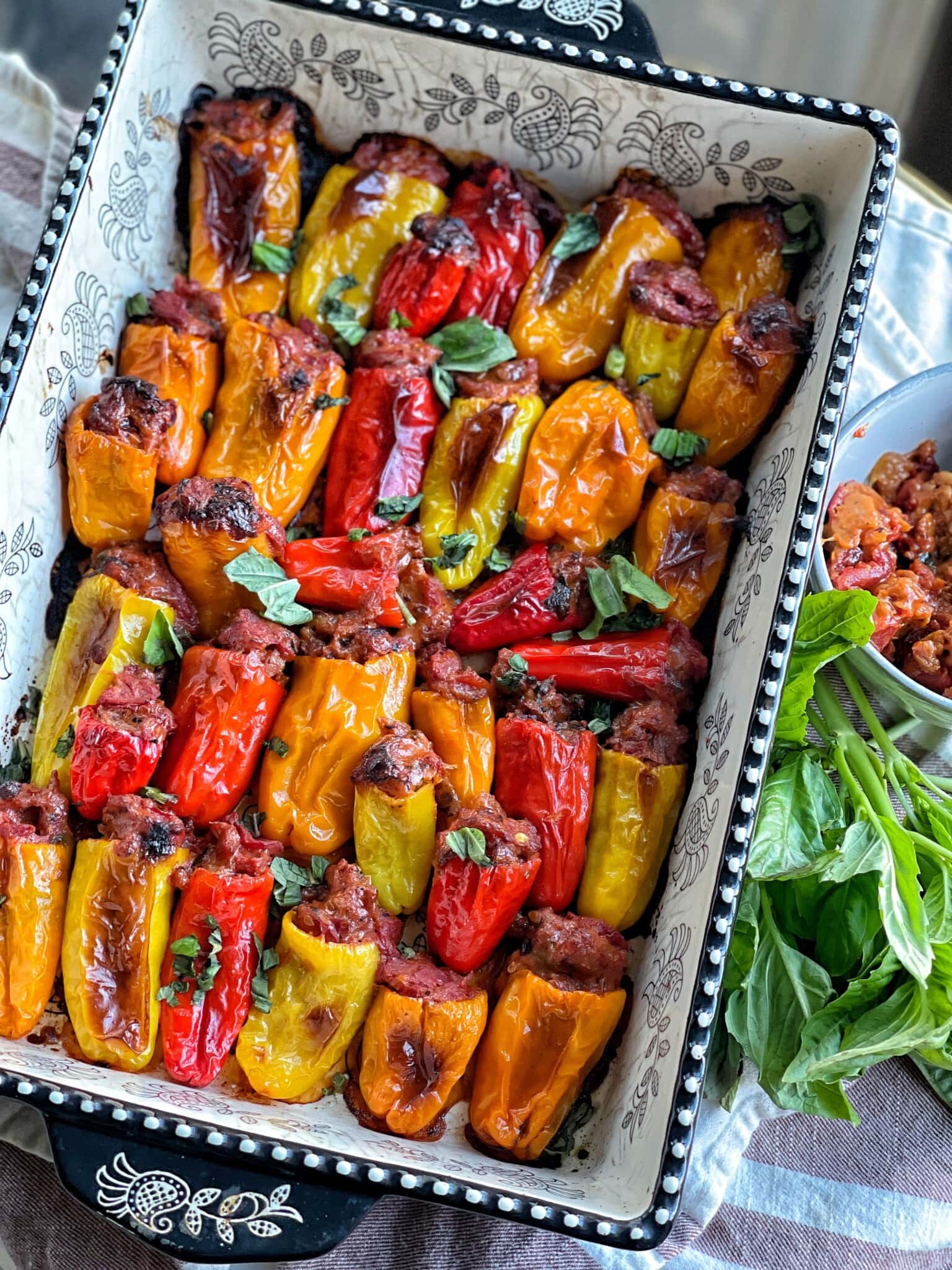 Chicken Sausage & Cheese Stuffed Mini Peppers - Sweet Savory and Steph