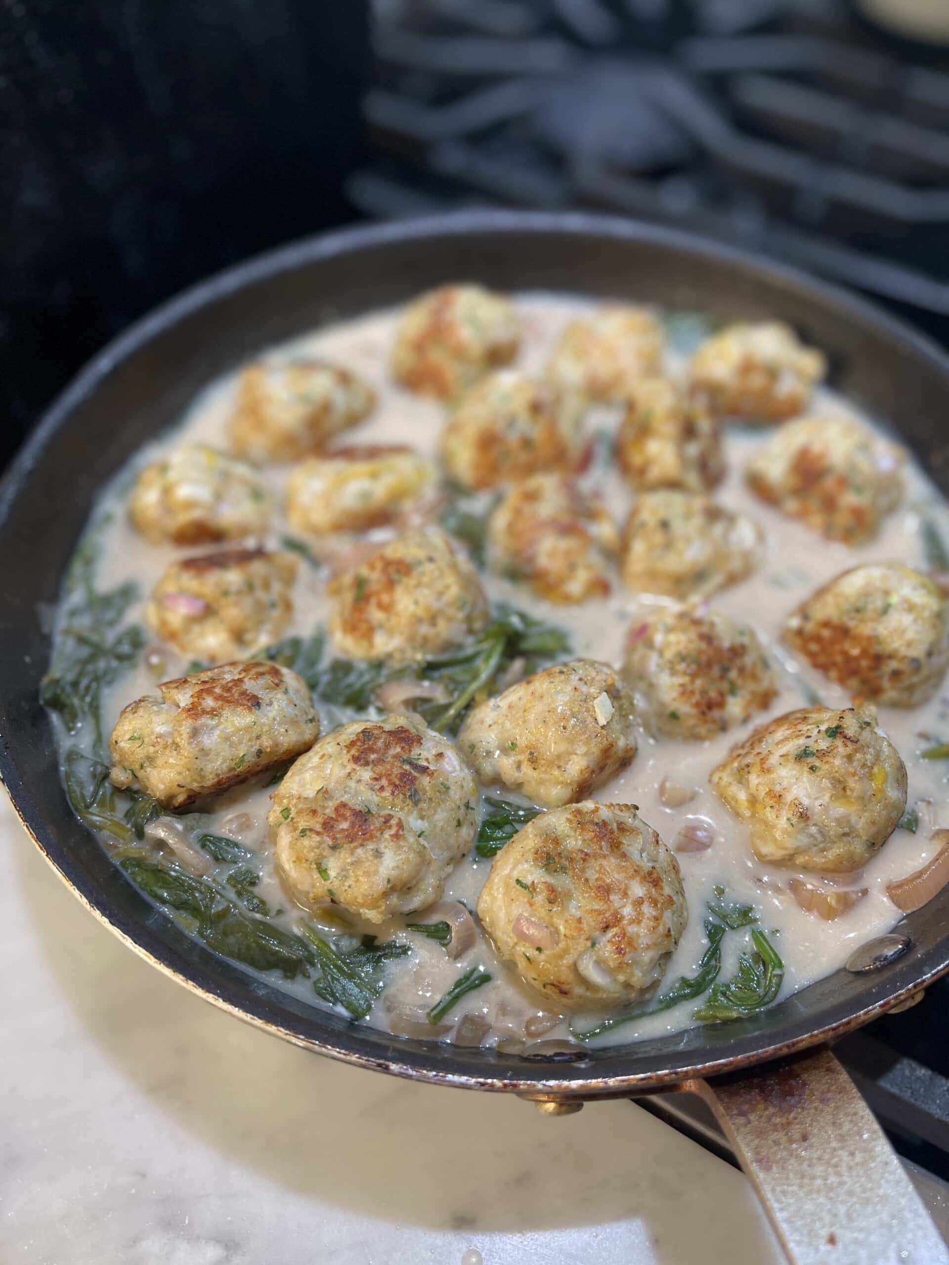 Skinny Florentine Chicken Meatballs in Pan Sauce - Sweet Savory and Steph