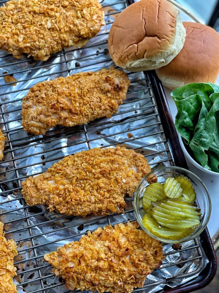 Healthy Oven Baked Cornflake Crusted Chicken - Sweet Savory and Steph