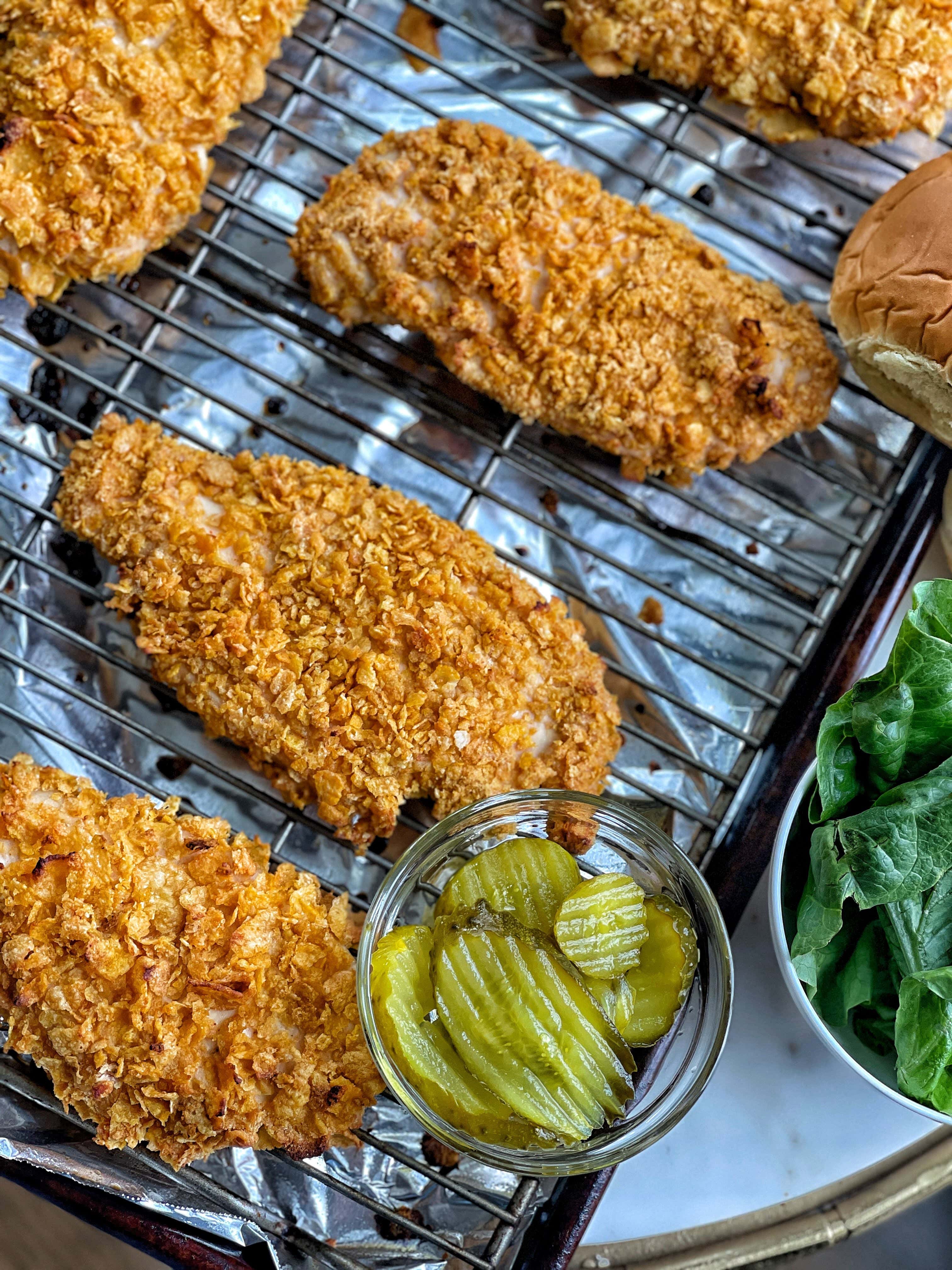 Healthy Oven Baked Cornflake Crusted Chicken - Sweet Savory and Steph