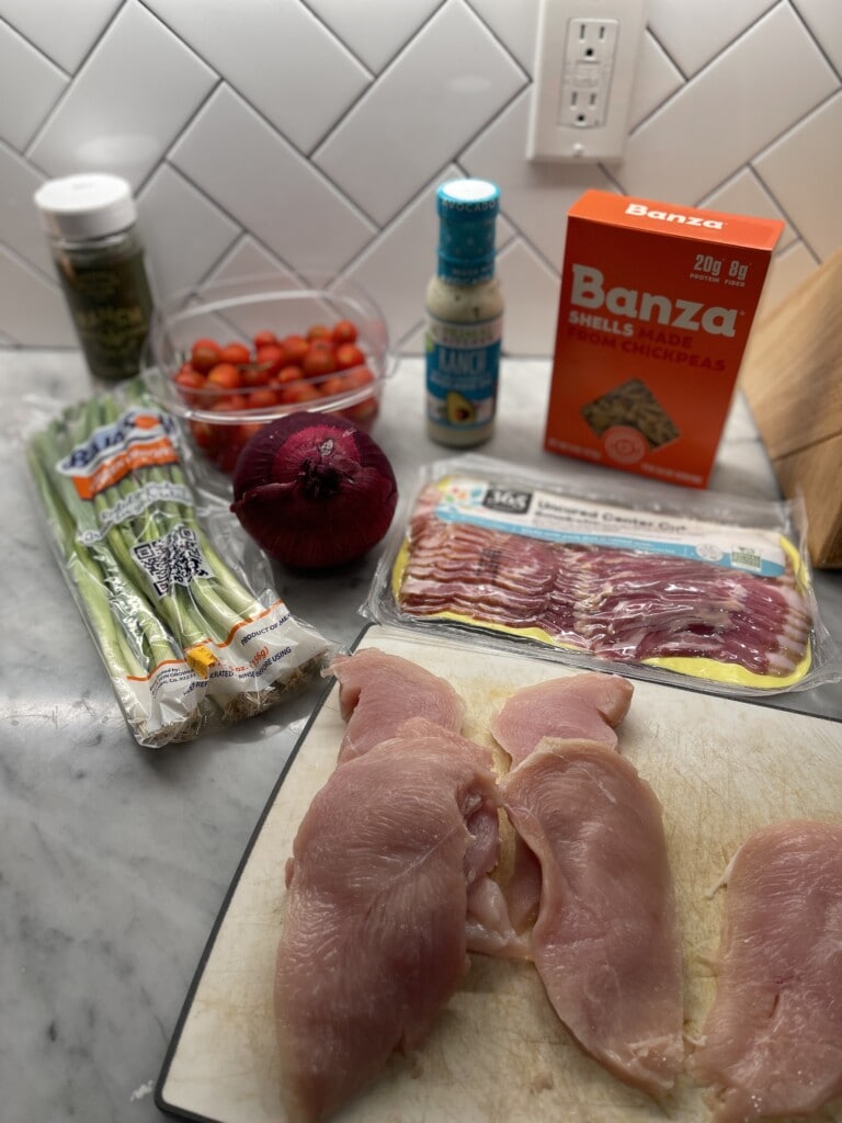 Light Bacon Ranch Chicken Pasta Salad - Sweet Savory and Steph