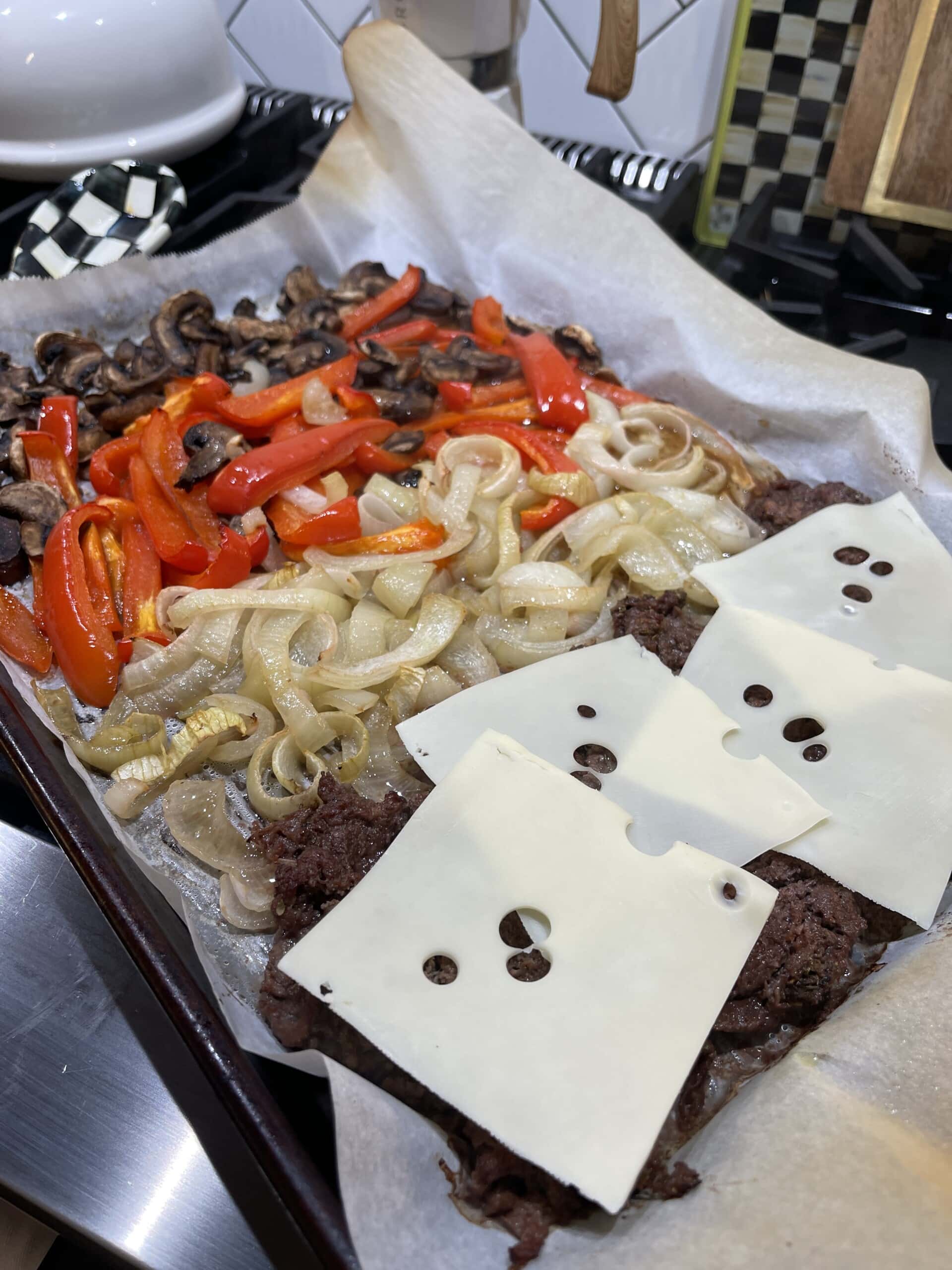 Sheet Pan Philly Cheesesteaks - Sweet Savory and Steph
