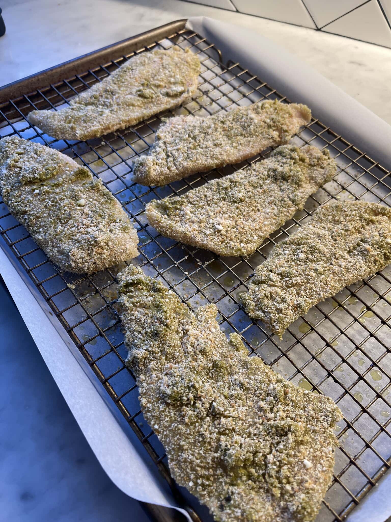 Healthy Baked Pesto Chicken Cutlets - Sweet Savory and Steph