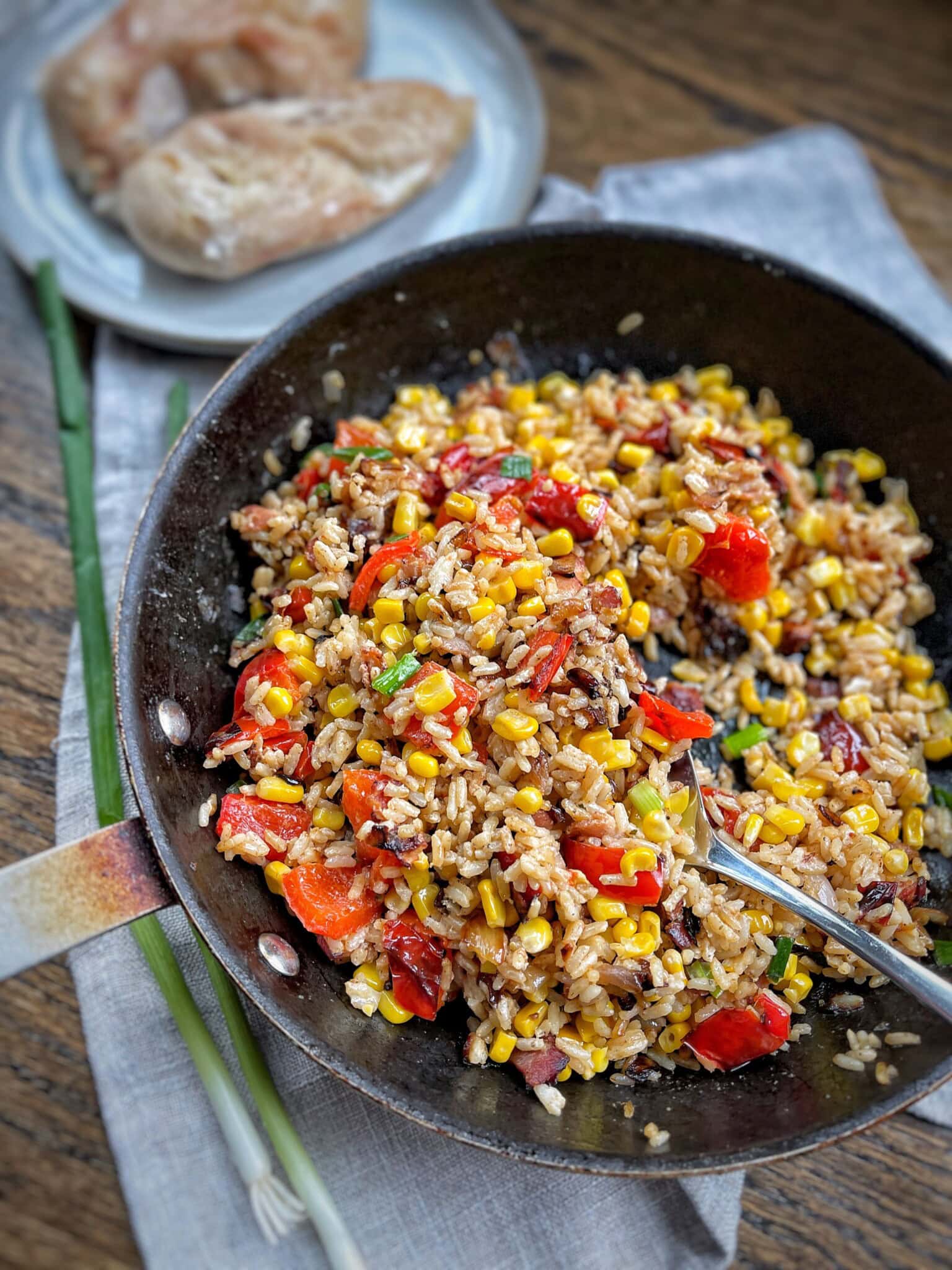 Creamy Rice with Bacon, Corn and Bell Pepper - Sweet Savory and Steph