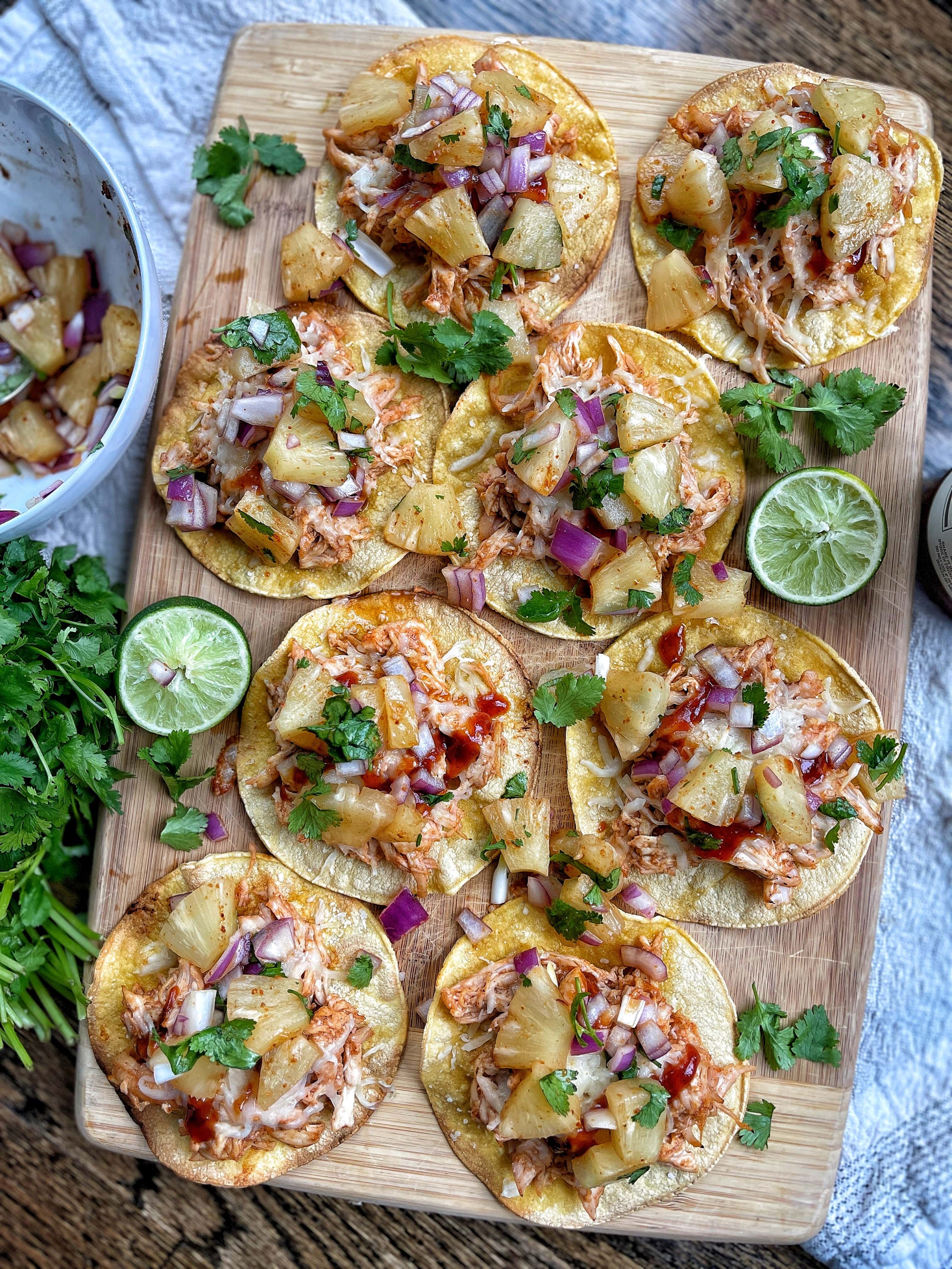 Light BBQ Chicken Tostadas with Pineapple Salsa - Sweet Savory and Steph