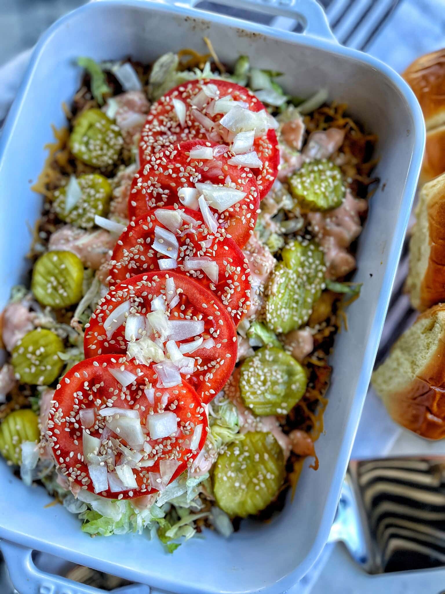 Skinny Big Mac Tater Tot Casserole - Sweet Savory and Steph